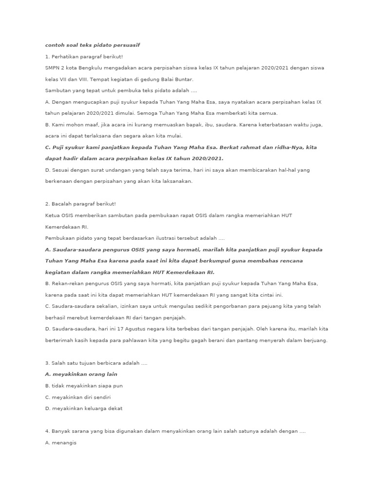 Contoh Soal Teks Pidato Persuasif | PDF