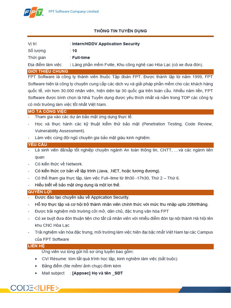 (Fsoft) Intern - HDDV Appsec | PDF