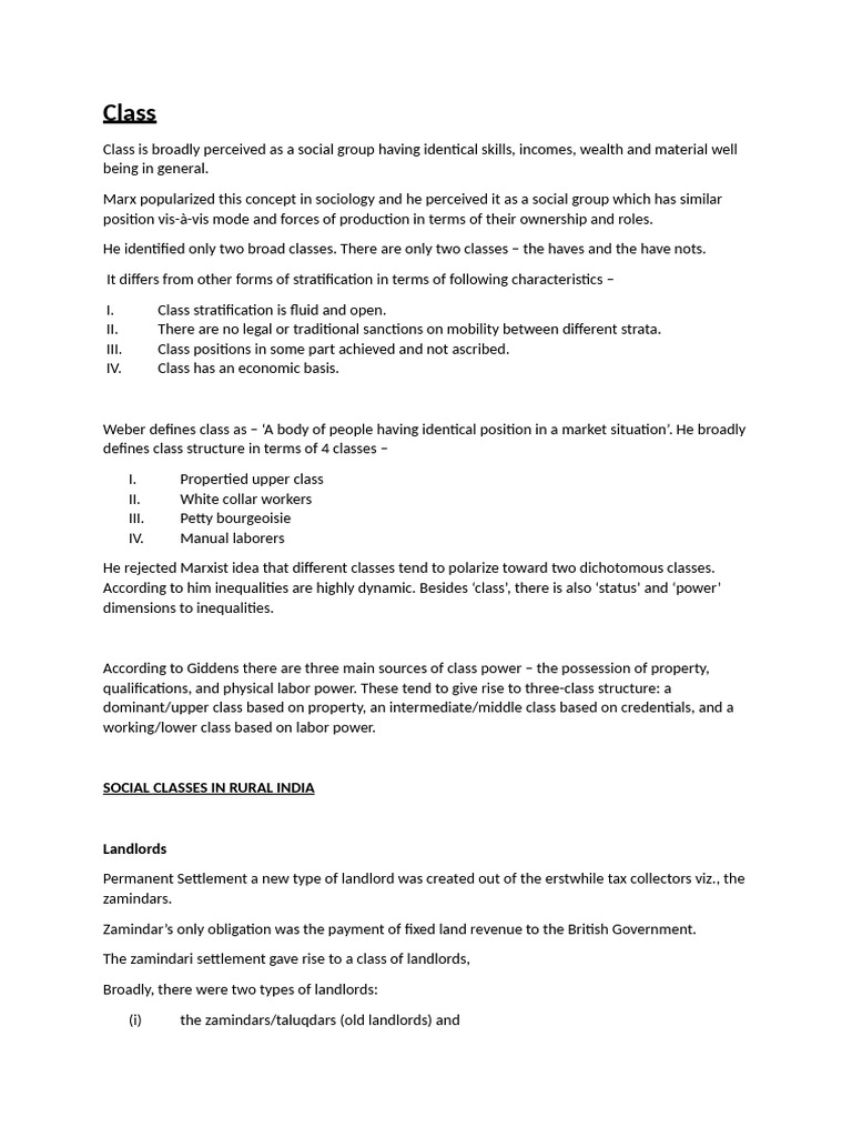 Class | PDF | Social Stratification | Middle Class