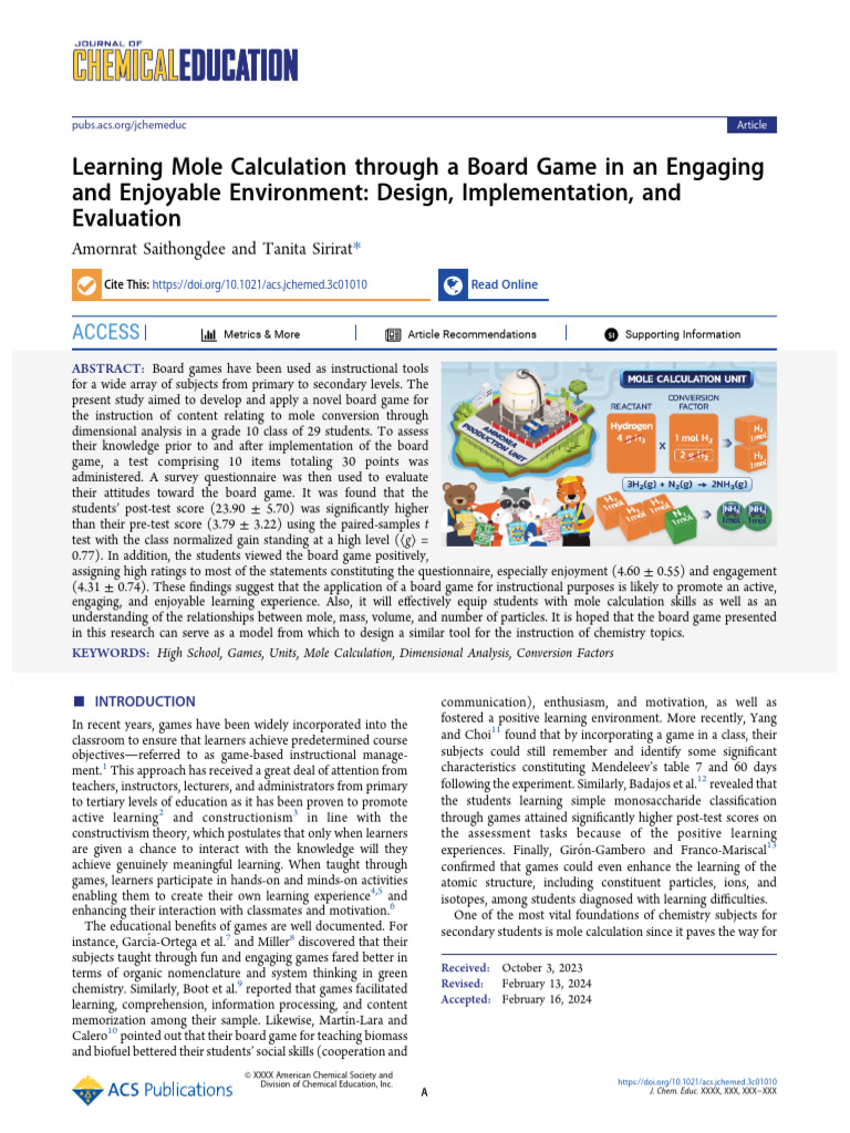 Learning Mole Calculation Through A Board Game in An Engaging and ...