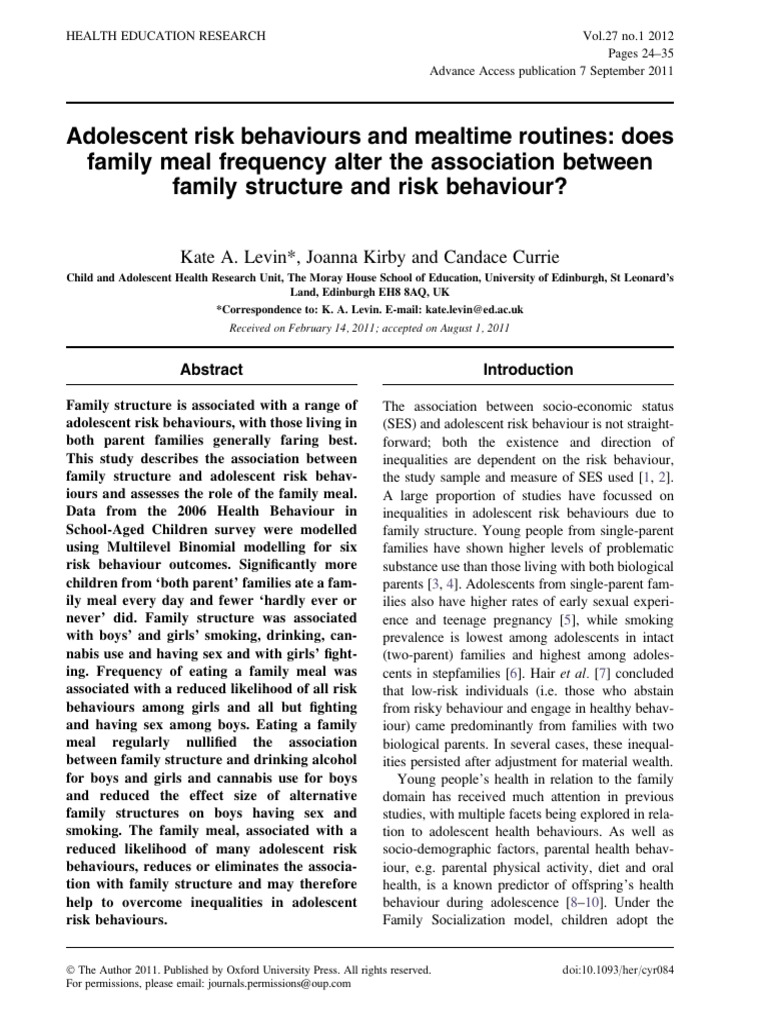 Family Meals and Adolescent Risk Behaviours | PDF | Adolescence ...