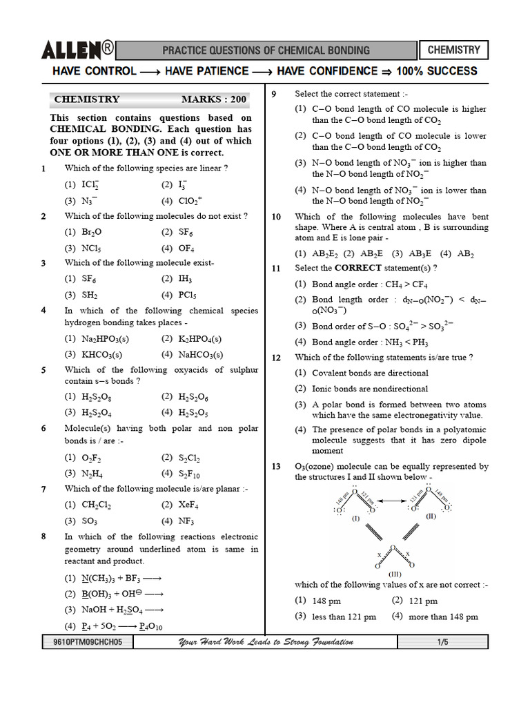 Prodigy-5 Chemical Bonding Chemistry Paper | PDF | Chemical Polarity ...