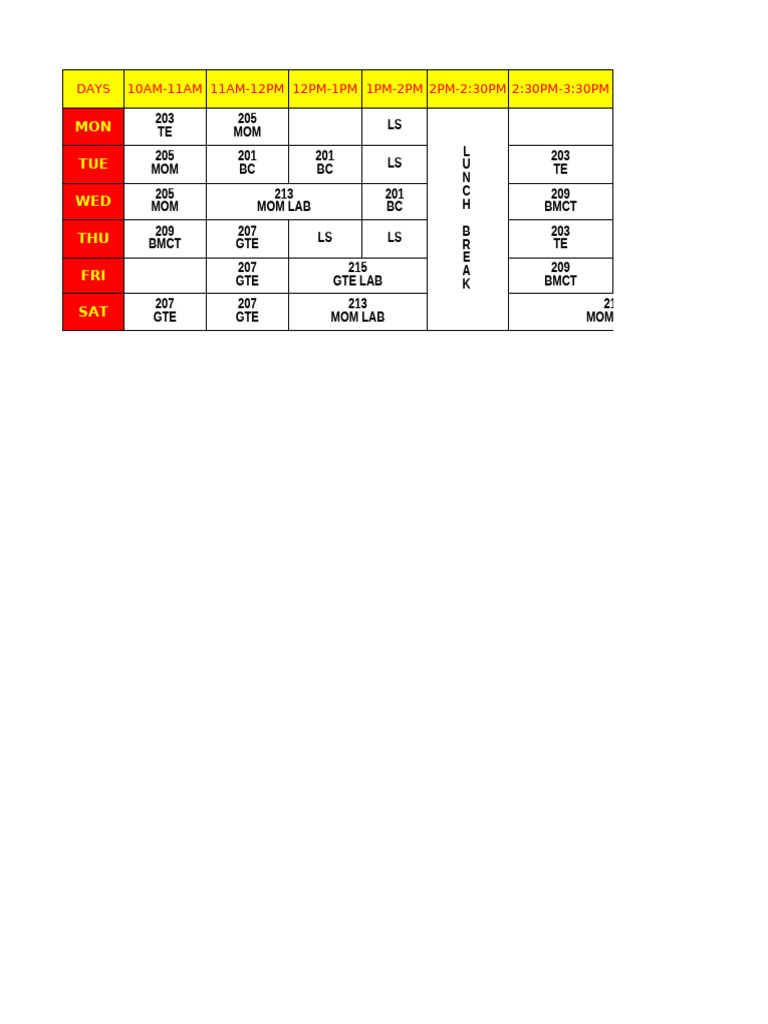 Timetable For 2nd Year | PDF