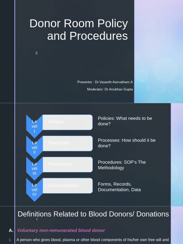 Donor Room Policies and Procedures Guide | PDF | Blood Donation | Blood ...