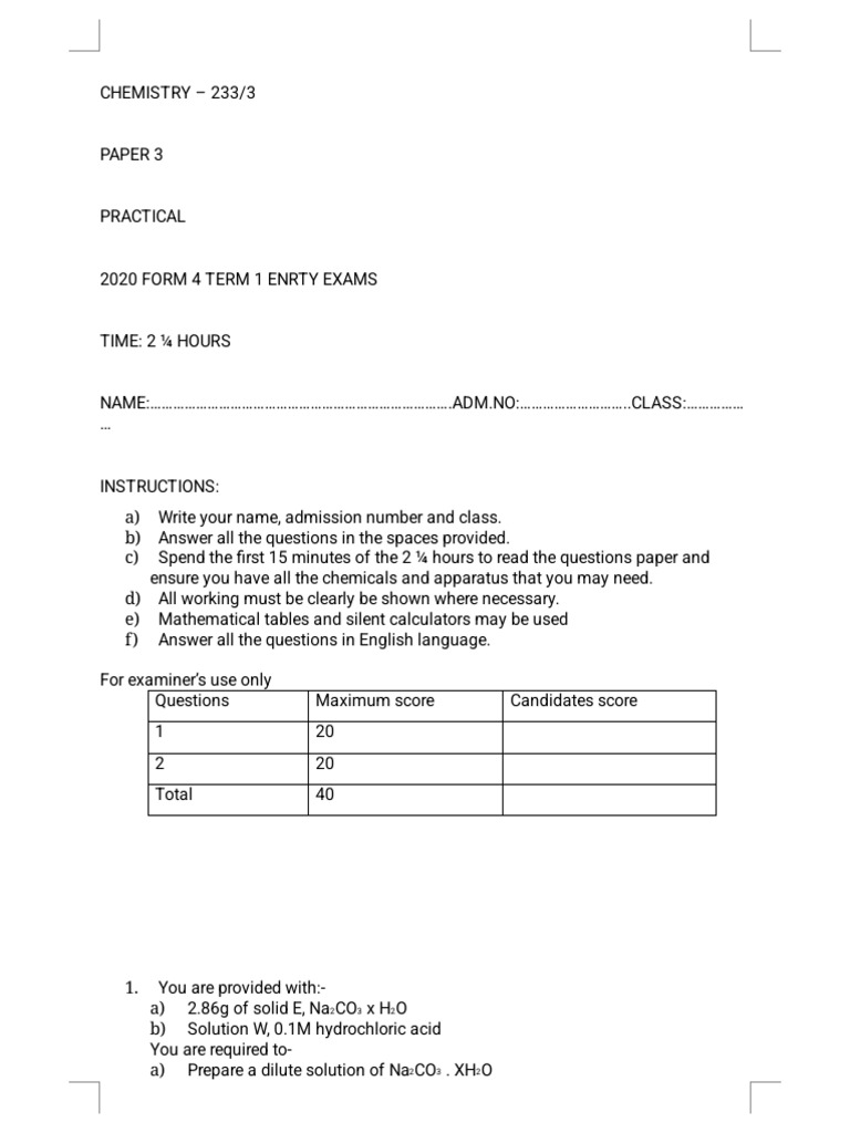 Chemistry Form 4 Opener PP3 Q | PDF | Titration | Chemistry