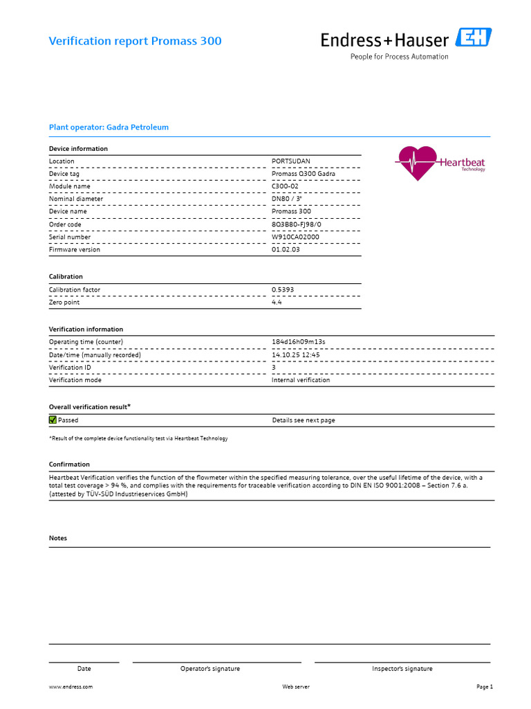 Promass 300 Verification Report | PDF | Calibration | Programmable ...