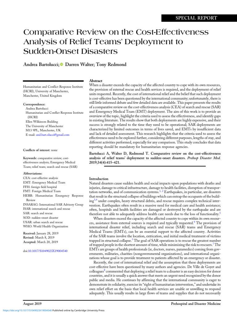 Comparative Review On The Cost Effectiveness Analysis of Relief Teams ...