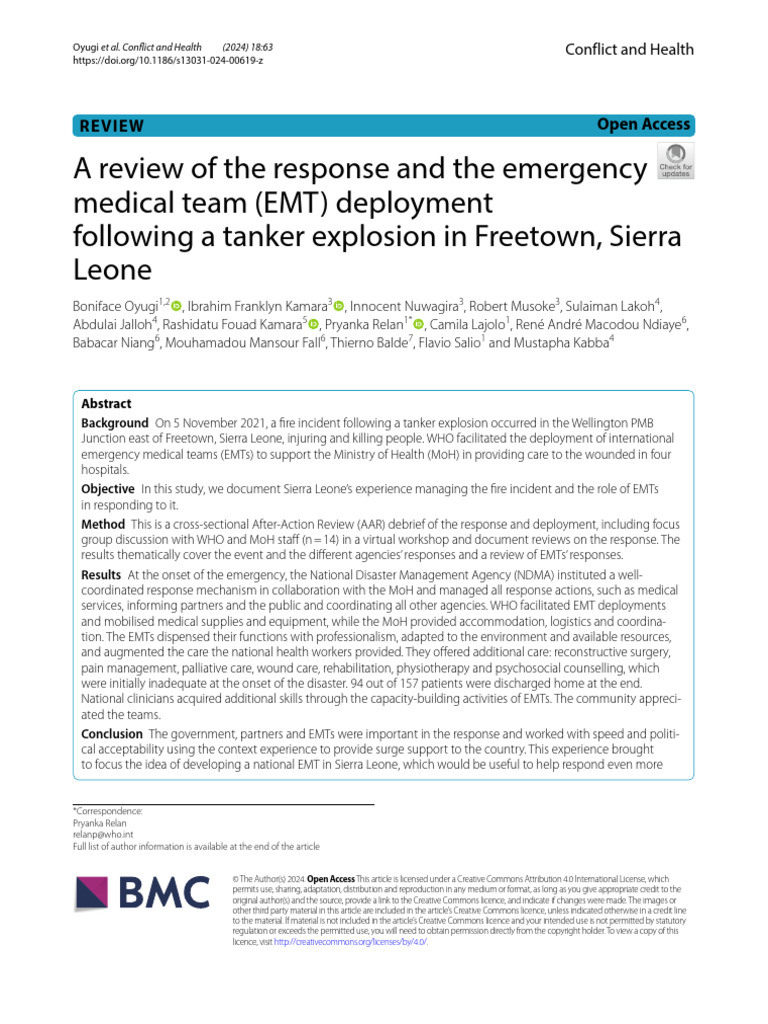 A Review of The Response and The Emergency Medical Team (EMT ...