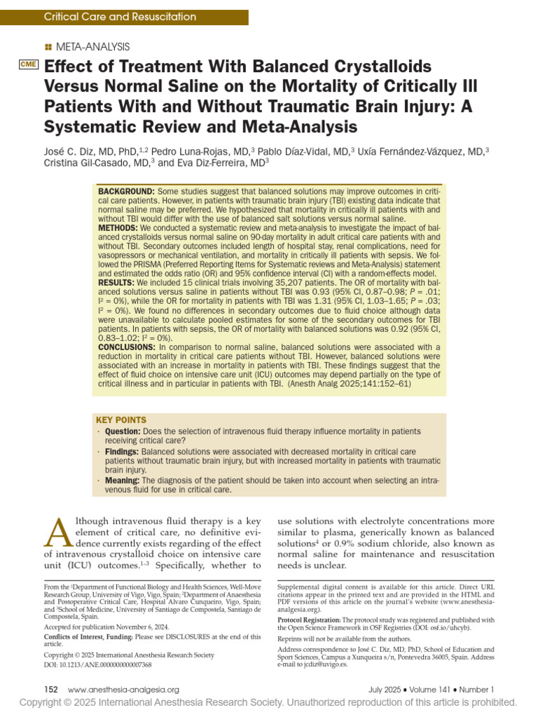 Effect of Treatment With Balanced Crystalloids.22 | PDF | Traumatic ...