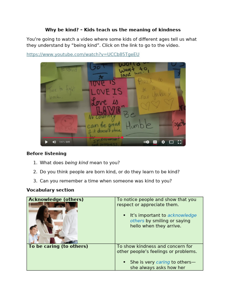 Kids Explain the Meaning of Kindness | PDF