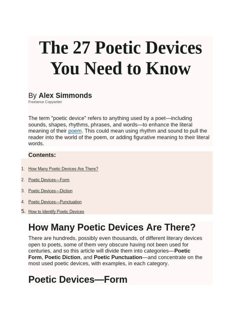The 27 Poetic Devices You Need To Know | PDF | Poetry | Poetic Devices