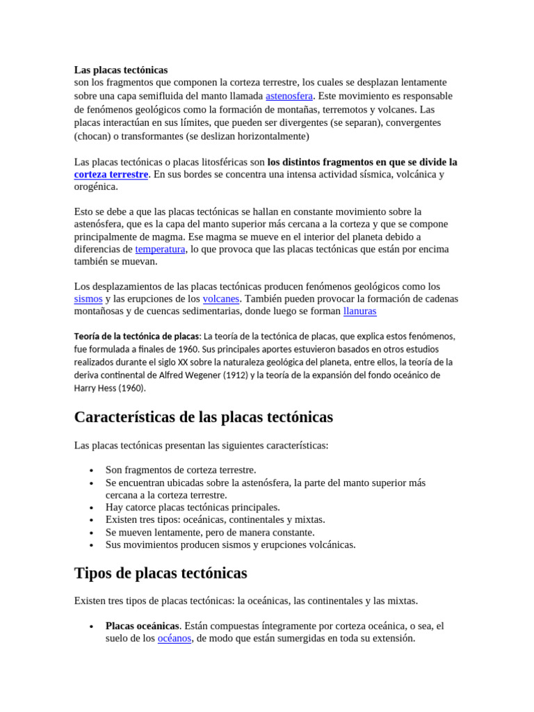 Las Placas Tectónicas Guia | PDF | Placas tectónicas | Temblores