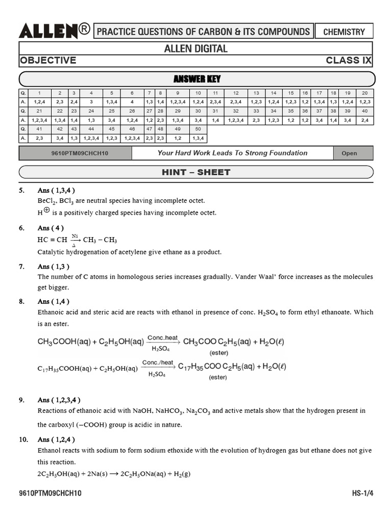 Class IX Carbon Compounds Practice Questions | PDF | Carbon | Physical ...
