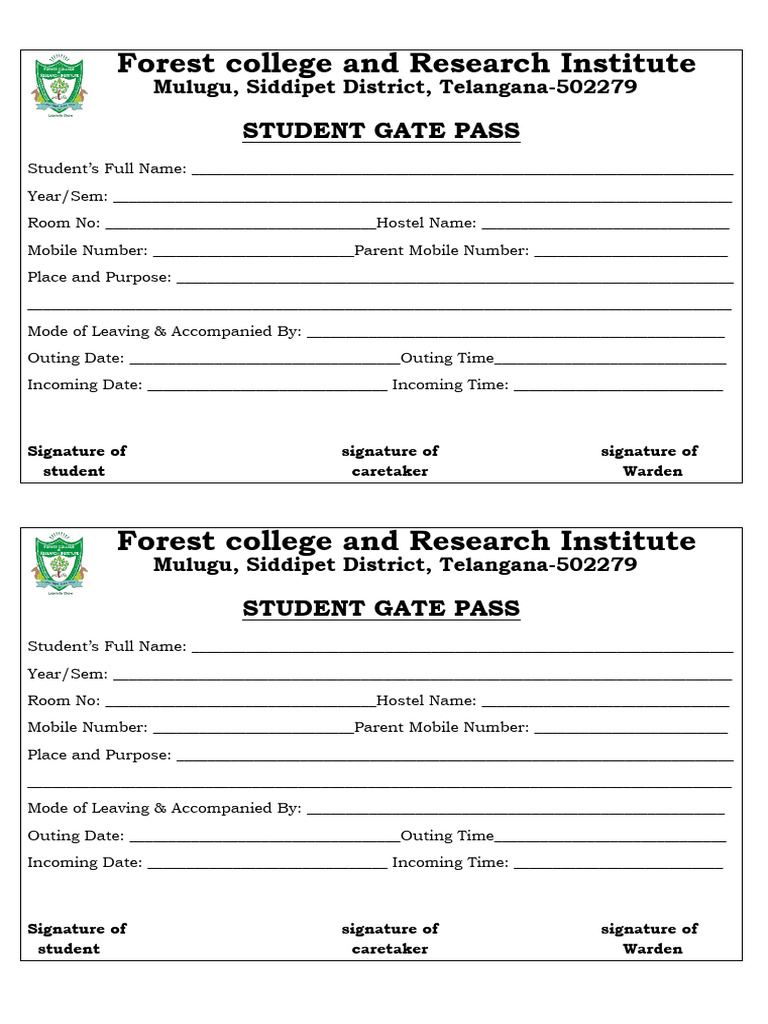 Student Gate Pass Template | PDF