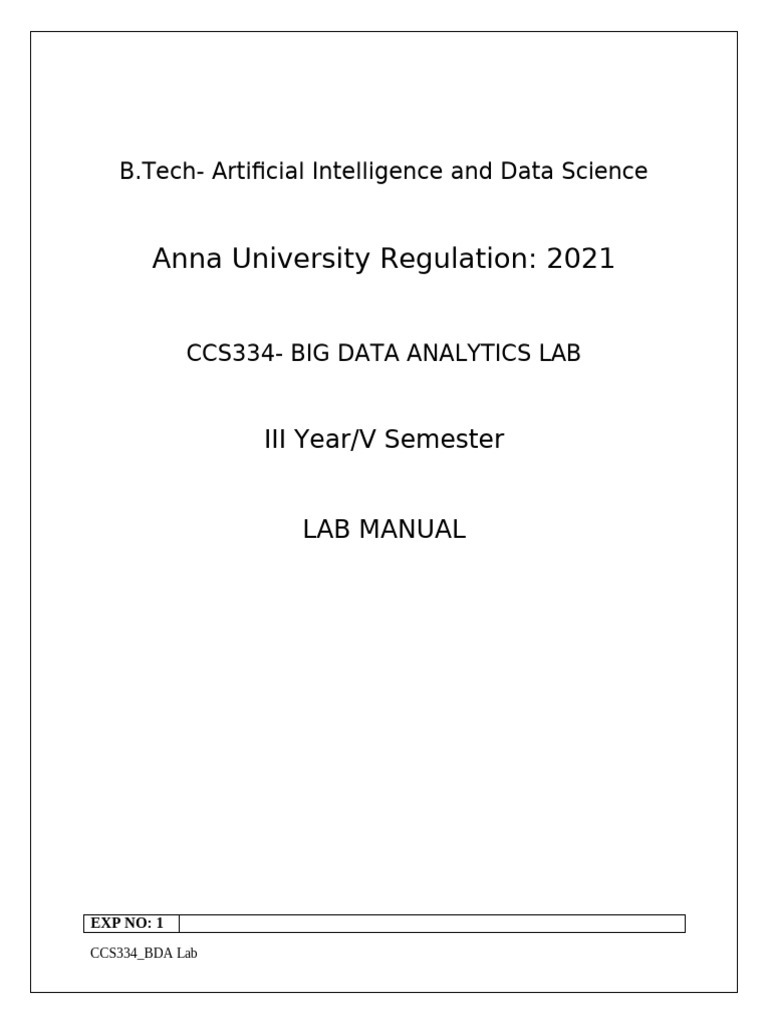 V Ai-Ds Ccs334 Bda Labmanual | PDF | Apache Hadoop | Databases