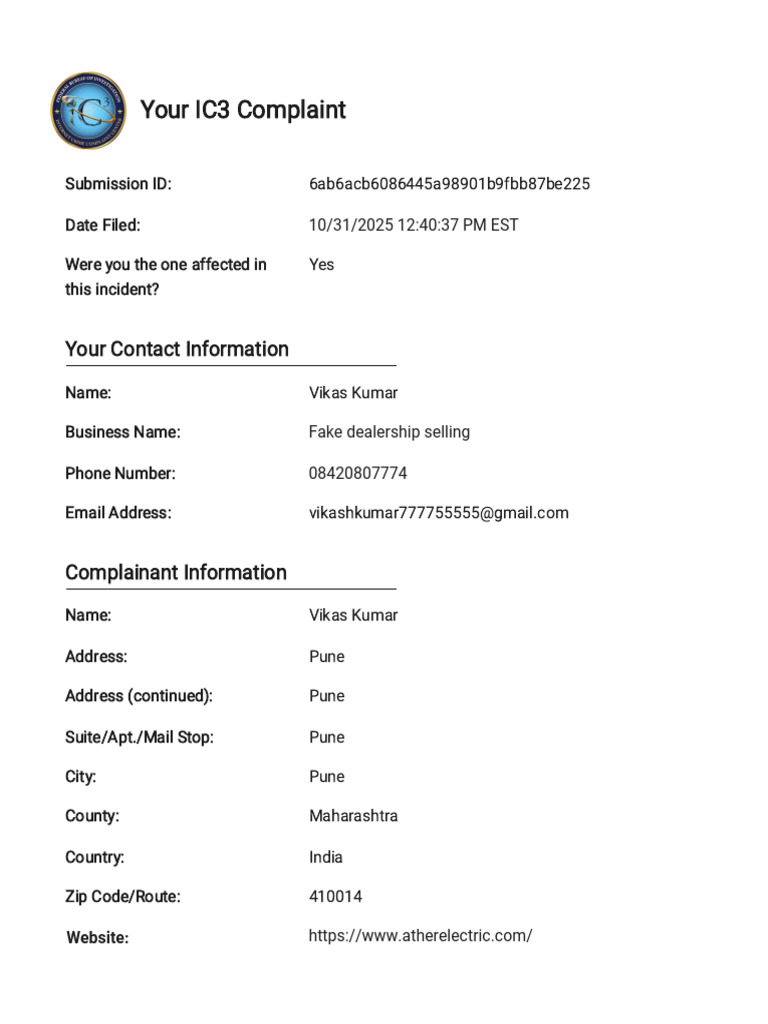 Complaint Submitted - Internet Crime Complaint Center (IC3) (1) (1) (2 ...