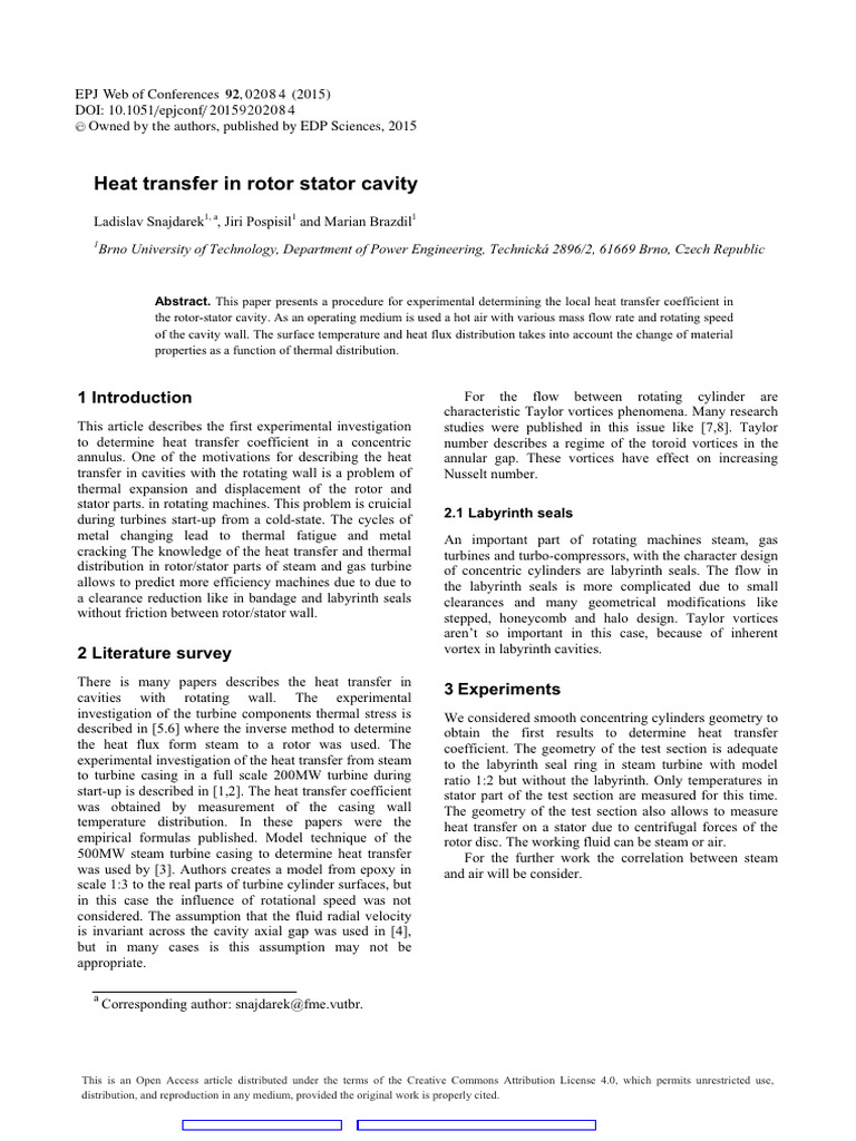 Heat Transfer in Rotor Stator Cavity | PDF | Turbine | Flow Measurement