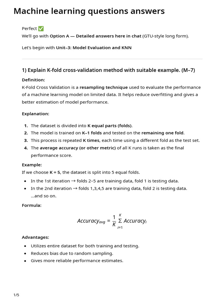 Machine Learning Q&A: KNN & Decision Trees | PDF | Cross Validation ...