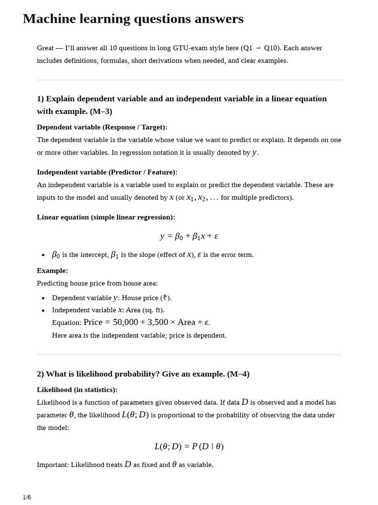 Machine Learning Questions Answers CH05 | PDF | Dependent And Independent Variables | Monte ...
