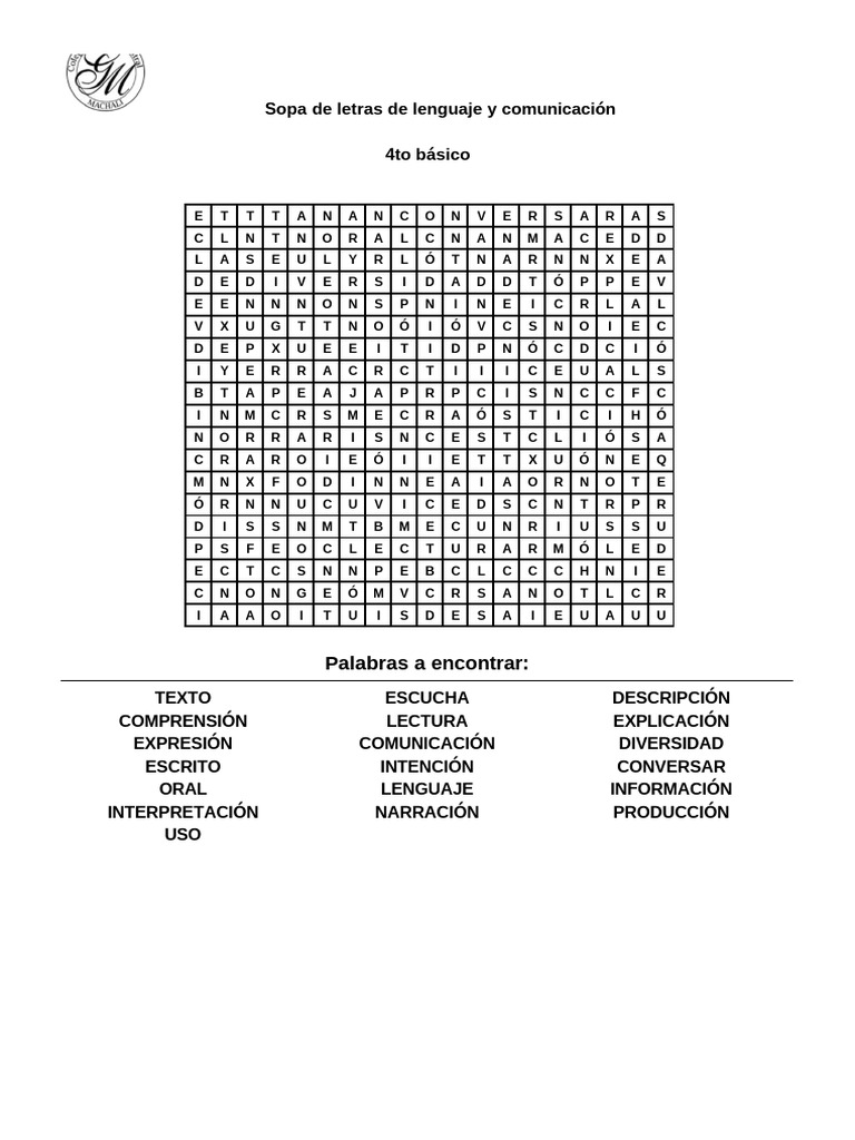 Sopa de Letras de Lenguaje y Comunicación | PDF