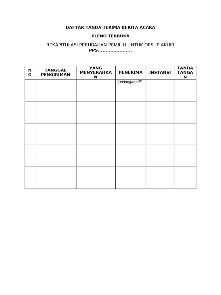 Tanda Terima Ba Pleno DPSHP Akhir | PDF