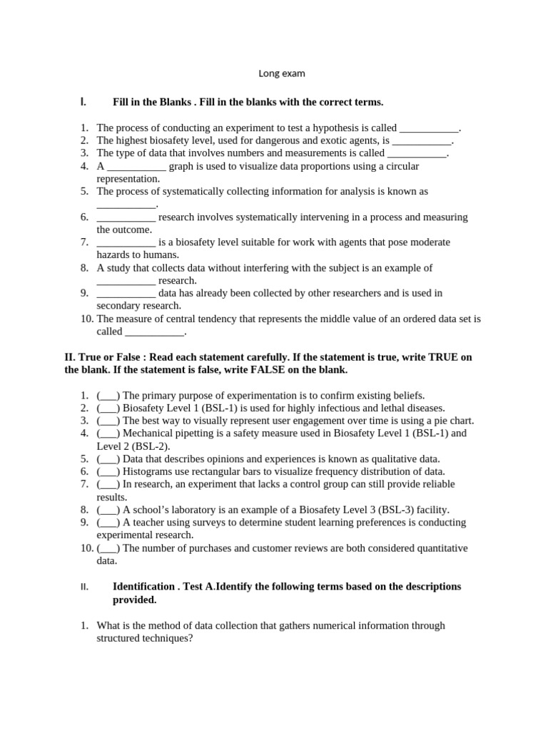 Long exam ( Biosafety and mean, median , mode ) | PDF | Statistics ...