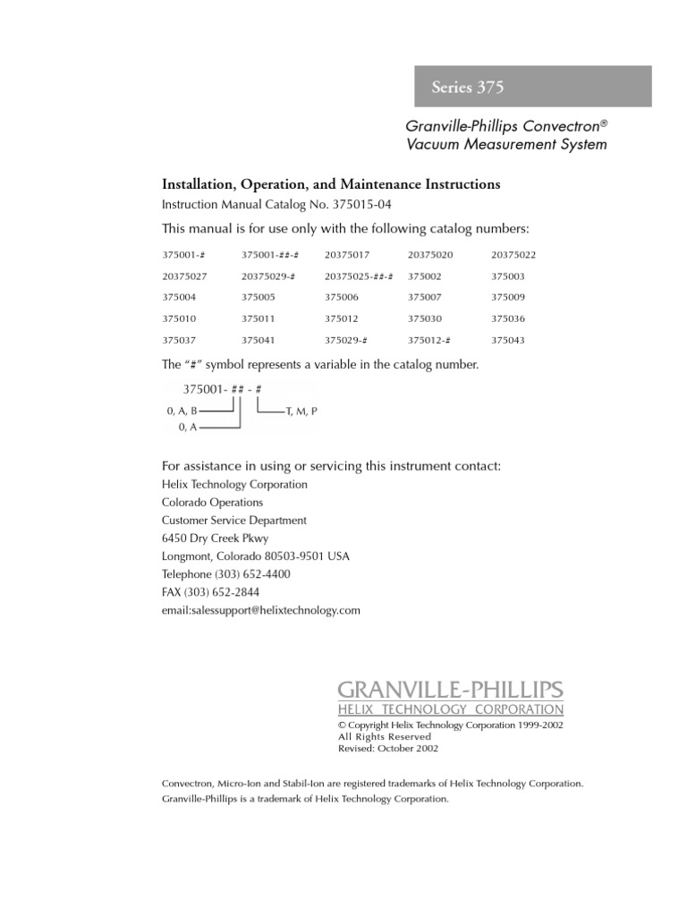 Granville Phillips 375 Convectron Controller Manual | PDF | Calibration ...