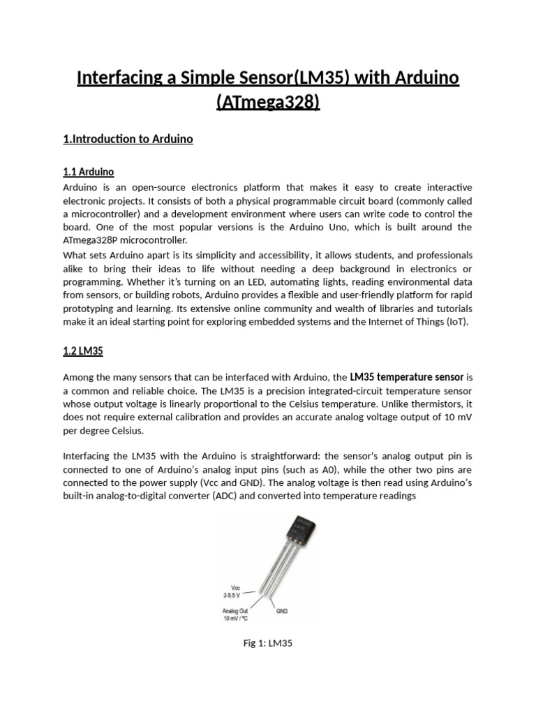 Interfacing LM35 Sensor with Arduino | PDF | Arduino | Analog To ...