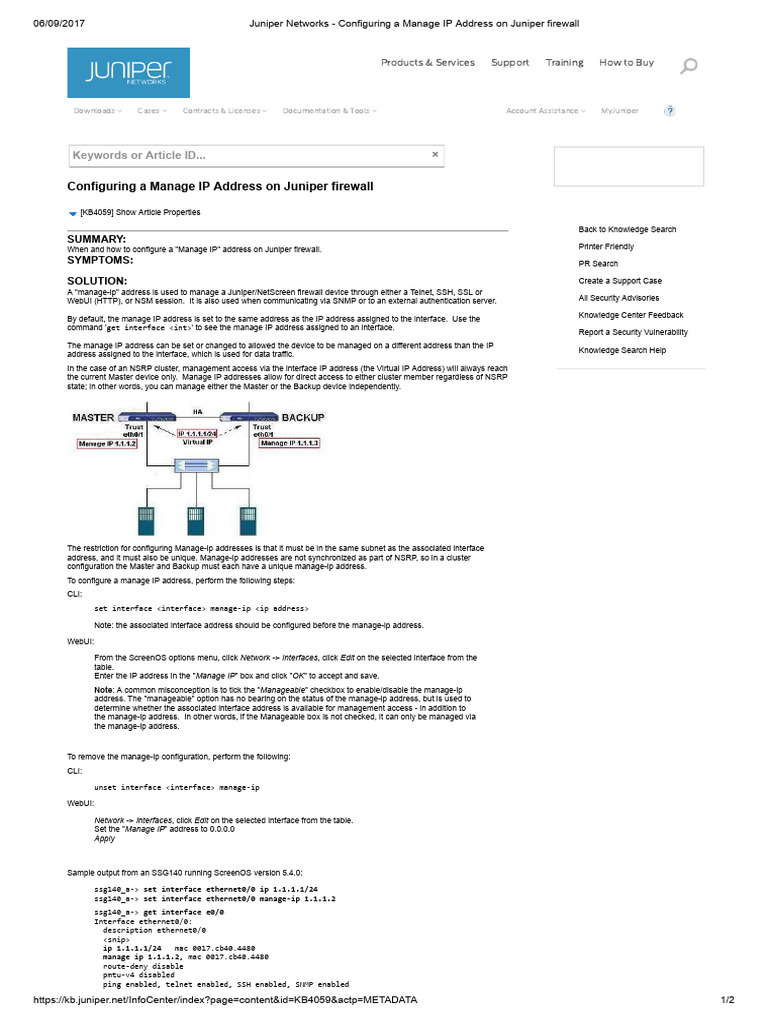 Configure Manage IP on Juniper Firewall | PDF | Ip Address | Firewall ...