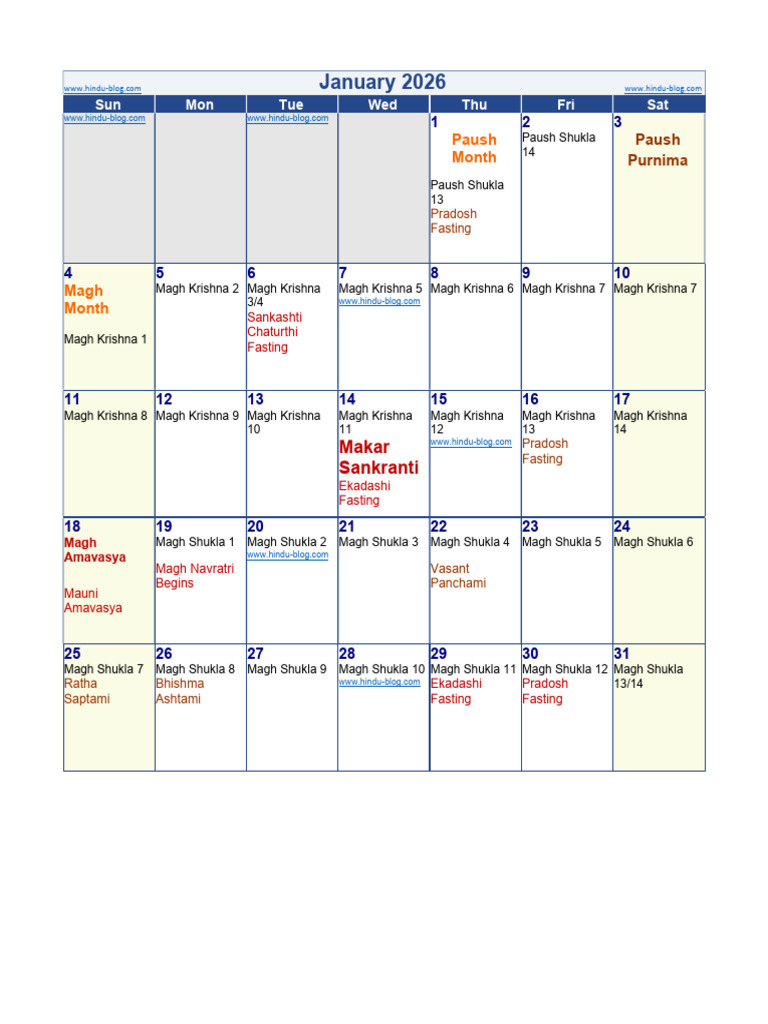Hindu Calendar 2026 | PDF | Hindu Worship | Lunisolar Calendars