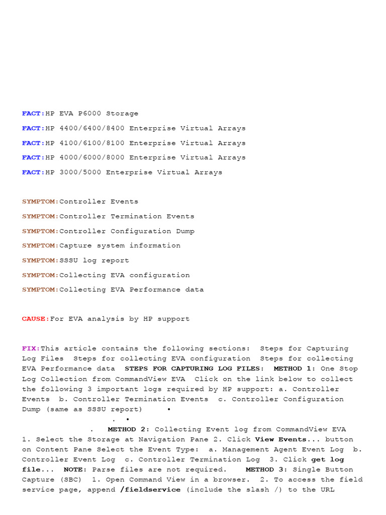 HP EVA Storage Log File Collection Guide | PDF | Comma Separated Values ...