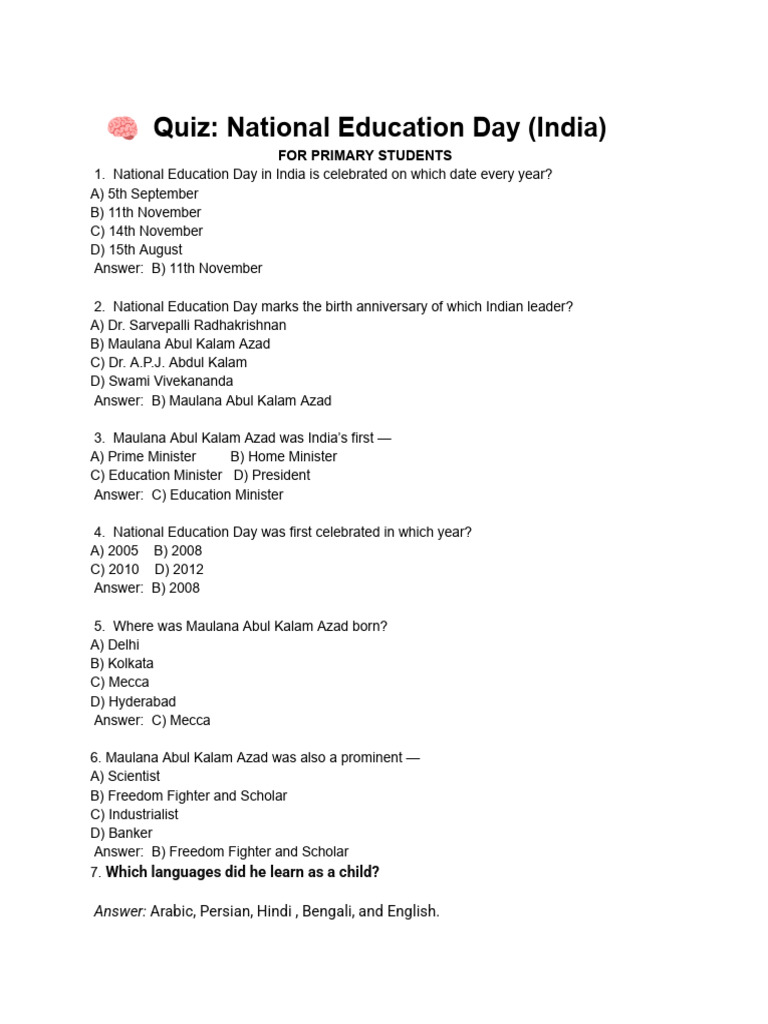 Quiz - National Education Day | PDF | Indian Nationalism