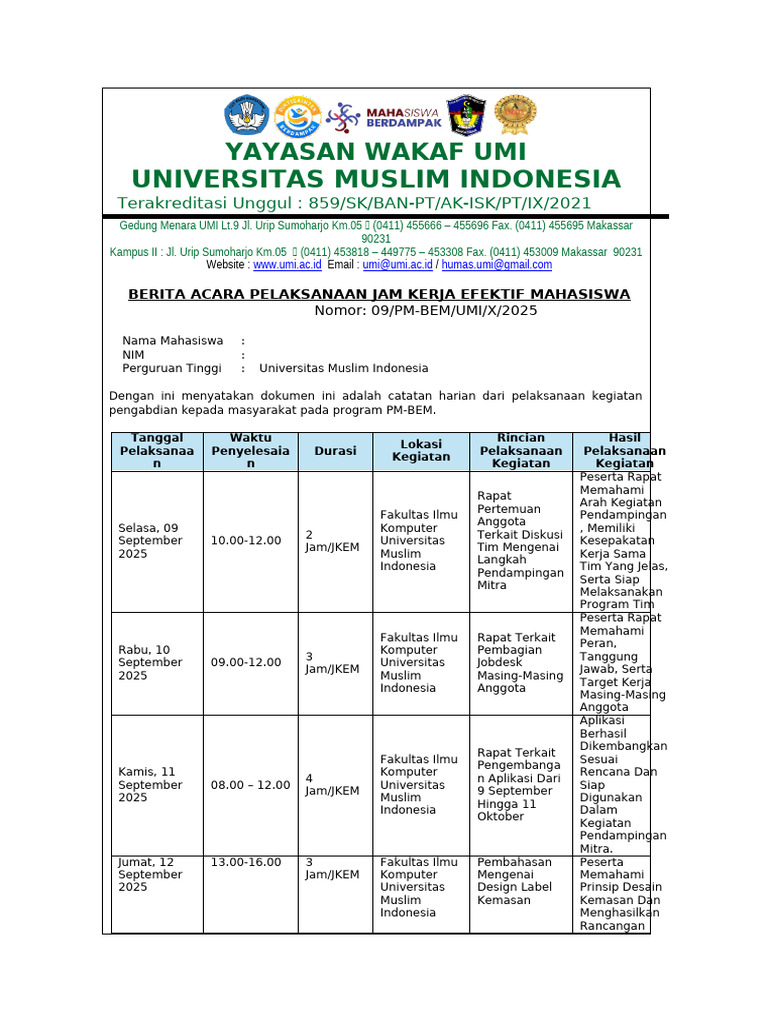 Template Berita Acara Pelaksanaan JKEM LOGBOOK | PDF