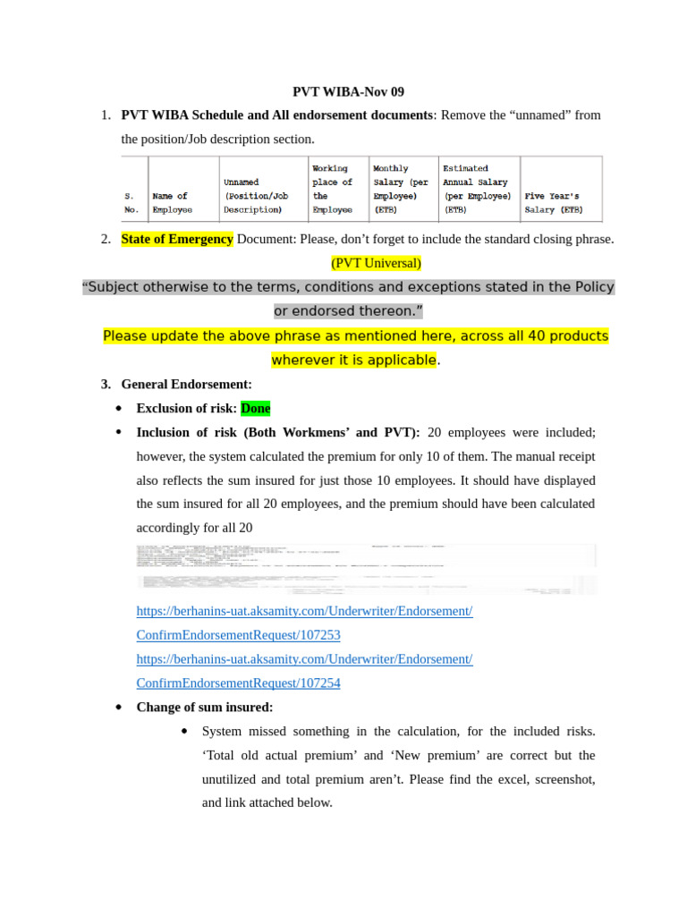 PVT WIBA Document Updates and Issues | PDF | Insurance