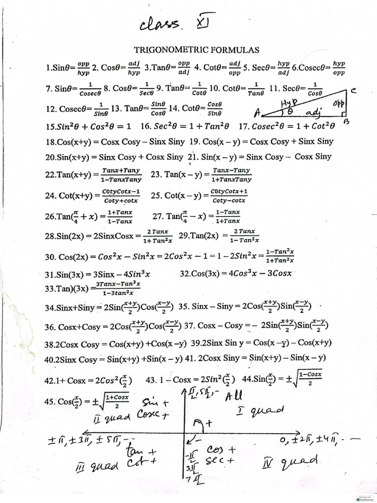 Trigonometric Formulas | PDF