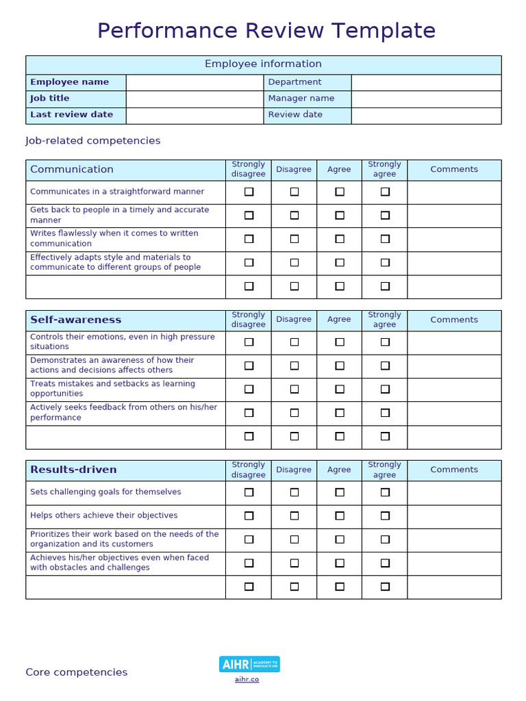 Employee Performance Review Template | PDF | Behavioural Sciences ...