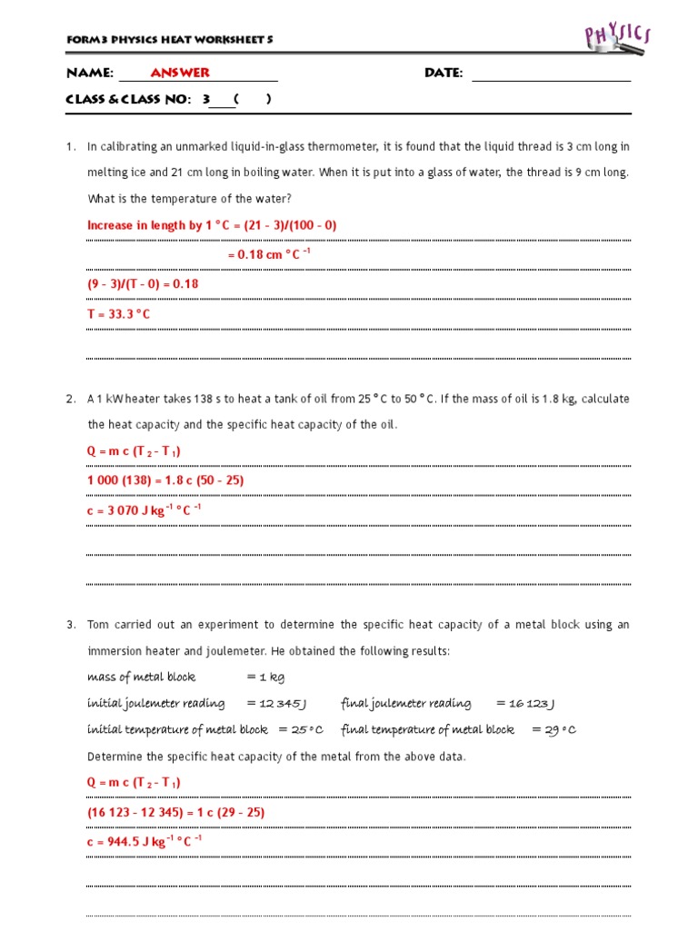 Form 3 Physics Heat Exercises | PDF