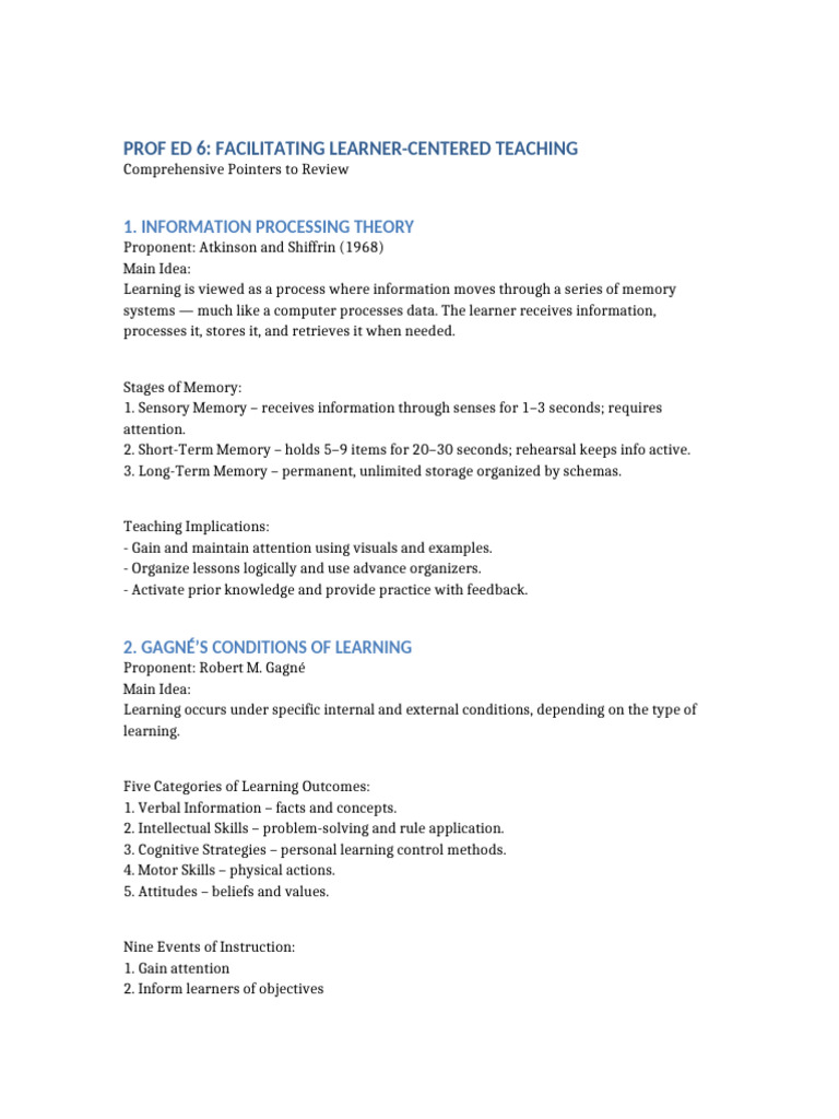 ProfEd6 Facilitating Learner Centered Teaching Pointers | PDF | Constructivism (Philosophy Of ...