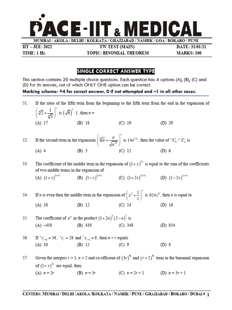 Binomial Theorem TWT(Main2) | PDF | Numbers | Numerical Analysis