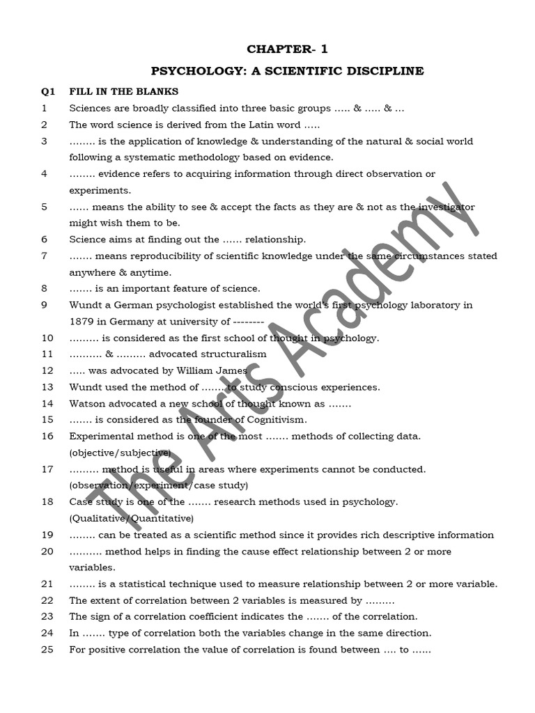 Chapter 1 Question Bank | PDF | Psychology | Science
