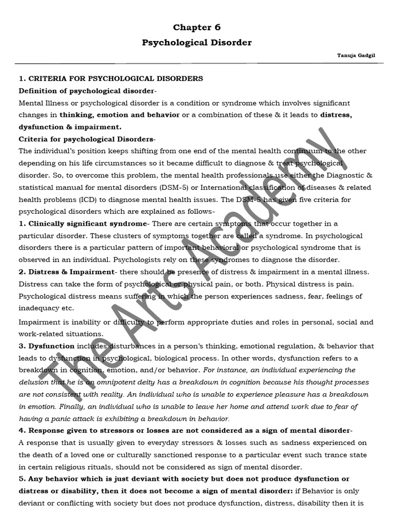 Criteria and Nature of Psychological Disorders | PDF | Mental Disorder ...