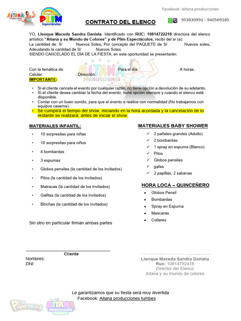 CONTRATO Shows Aitana 2025 | PDF