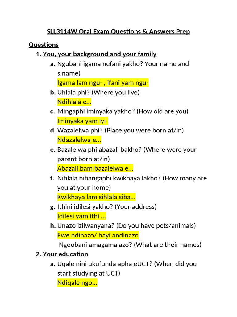 Oral Exam Questions & Answers | PDF