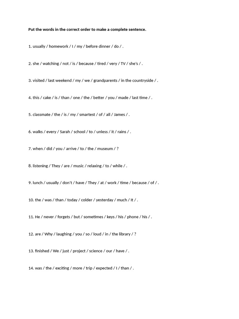 Sentence Order Exercises for Practice | PDF