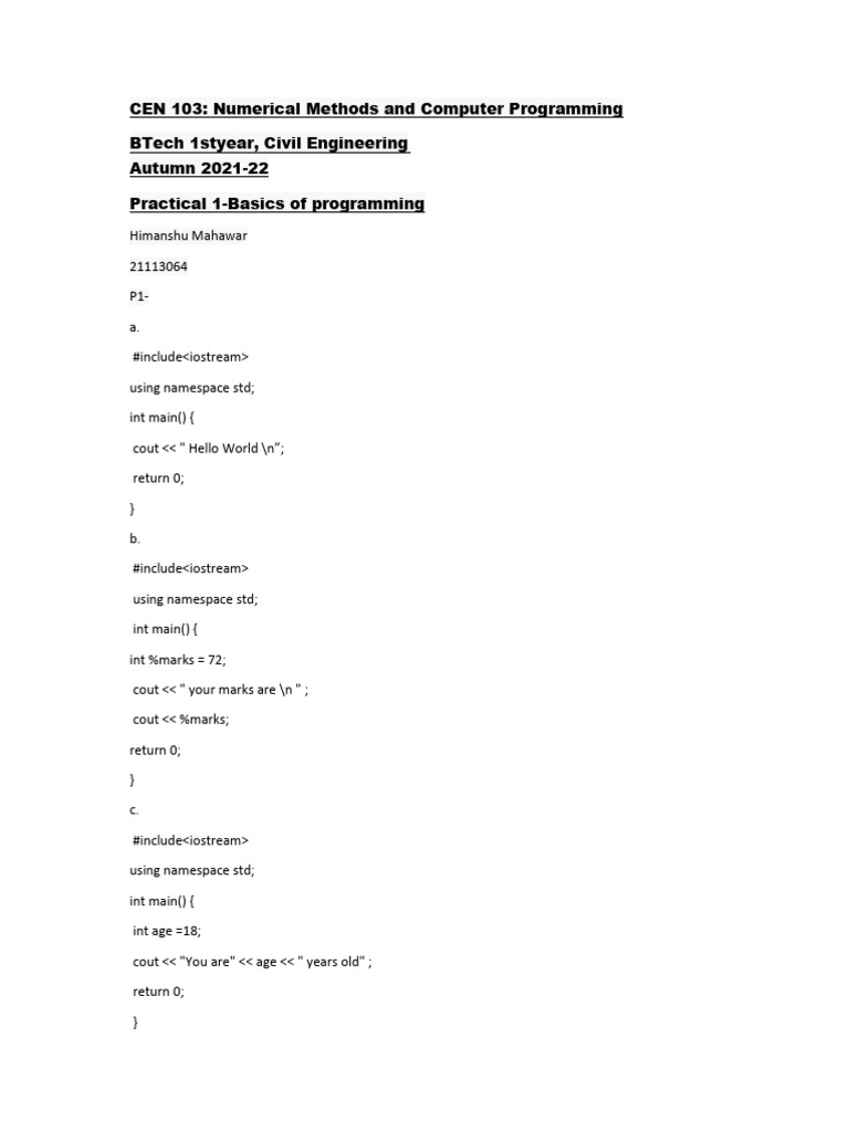 Assignment 1 | PDF | Namespace | Computer Programming