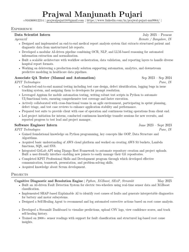 Prajwal M Pujari Resume | PDF | Machine Learning | Artificial Intelligence