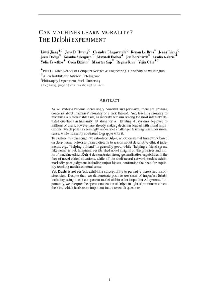 Can Machines Learn Morality? The Delphi Experiment | PDF | Artificial ...