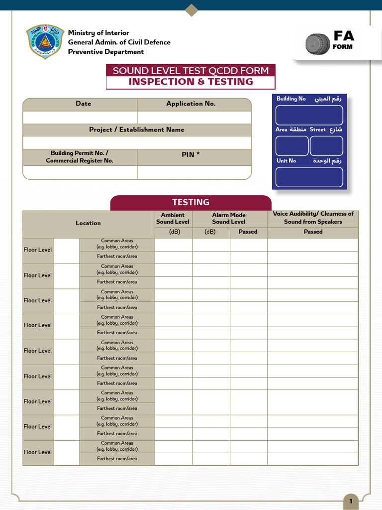 Sound Level Test QCDD Form Inspection & Testing | PDF