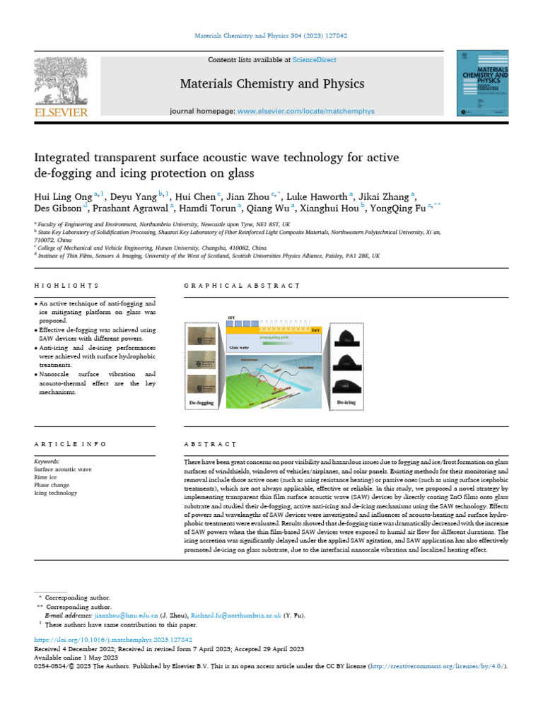 Integrated Transparent Surface Acoustic Wave Technology | PDF | Ice | Fog