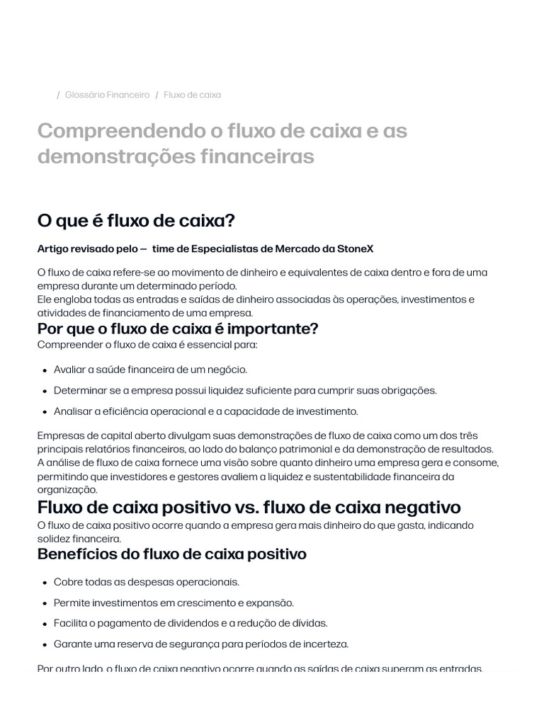 Entenda o Fluxo de Caixa e Suas Importâncias | PDF | Fluxo de caixa ...